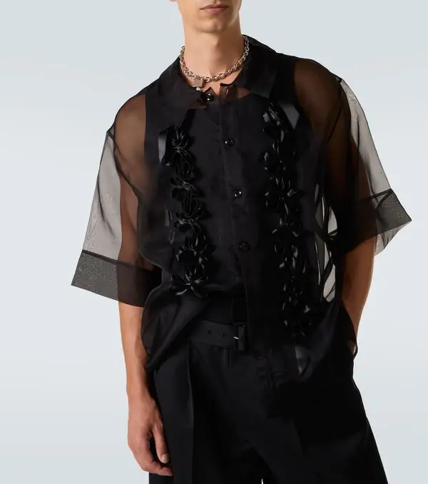 Simone Rocha Floral-appliqué Sheer Silk Shirt