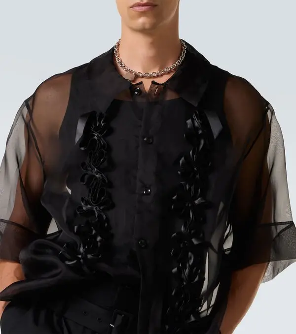 Simone Rocha Floral-appliqué Sheer Silk Shirt