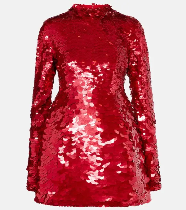 Sportmax Sequined Mockneck Mini Dress - Red