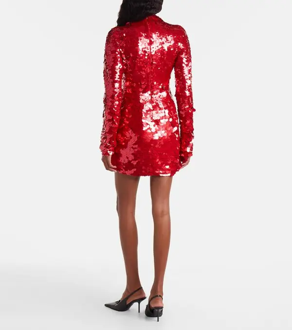 Sportmax Sequined Mockneck Mini Dress - Red