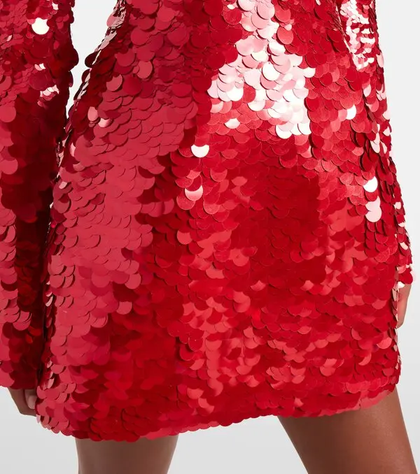 Sportmax Sequined Mockneck Mini Dress - Red