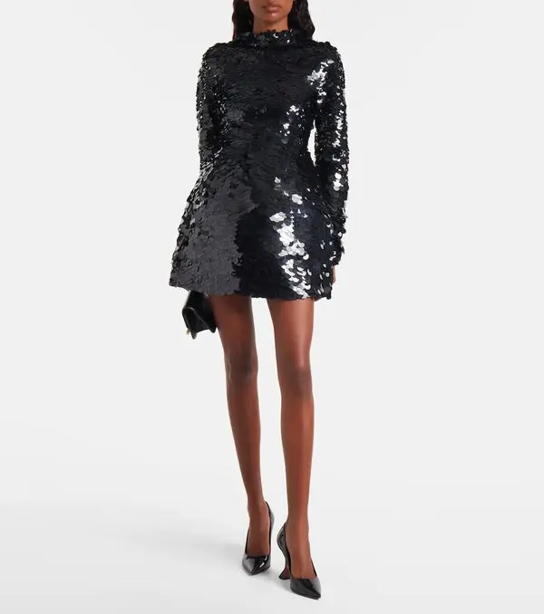 Sportmax Terfrite Sequined Jersey Minidress - Black