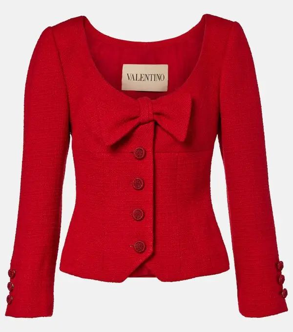 Valentino Garavani Bow-detailed Cropped Tweed Jacket - Red