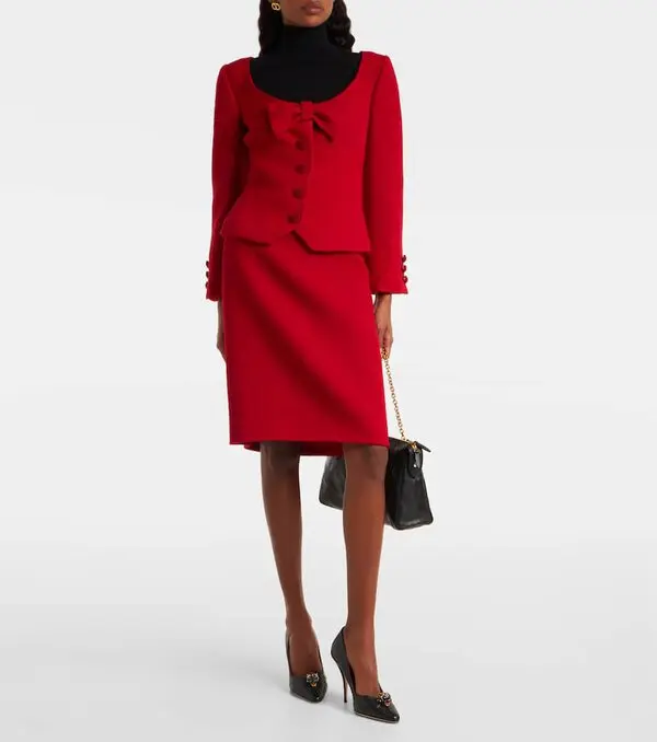 Valentino Garavani Bow-detailed Cropped Tweed Jacket - Red