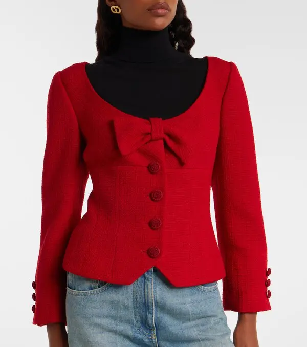 Valentino Garavani Bow-detailed Cropped Tweed Jacket