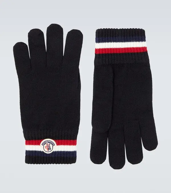 Moncler Logo Virgin Wool Gloves - Black
