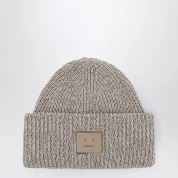 Acne Studios Large Face Logo Beanie - Grey