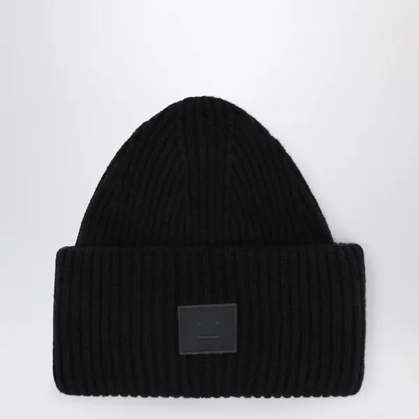 Acne Studios Face Logo Beanie - Black