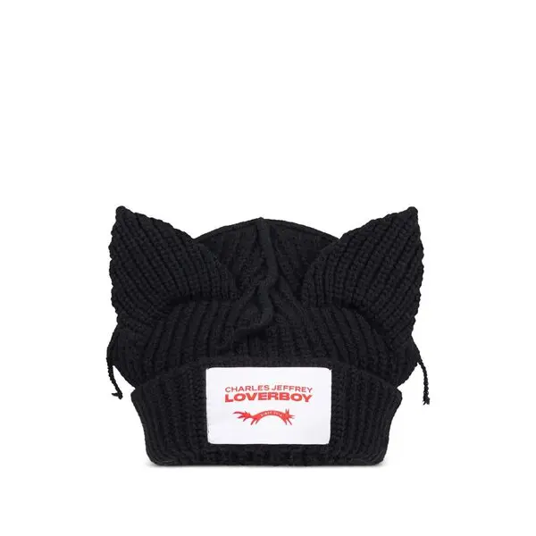 CHARLES JEFFREY LOVERBOY Knitted Hat With Cat Ears - Black