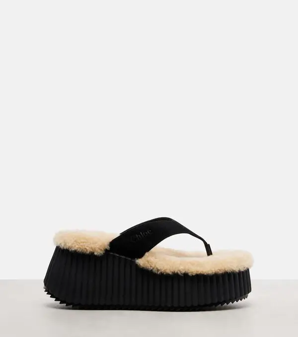 Chloé Nama 80 Suede Platform Thong Sandals