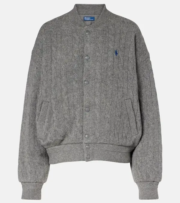 Polo Ralph Lauren Cable-knit Wool And Cashmere Bomber Jacket - Grey