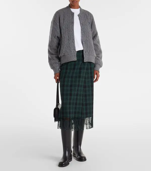 Polo Ralph Lauren Cable-knit Wool And Cashmere Bomber Jacket - Grey
