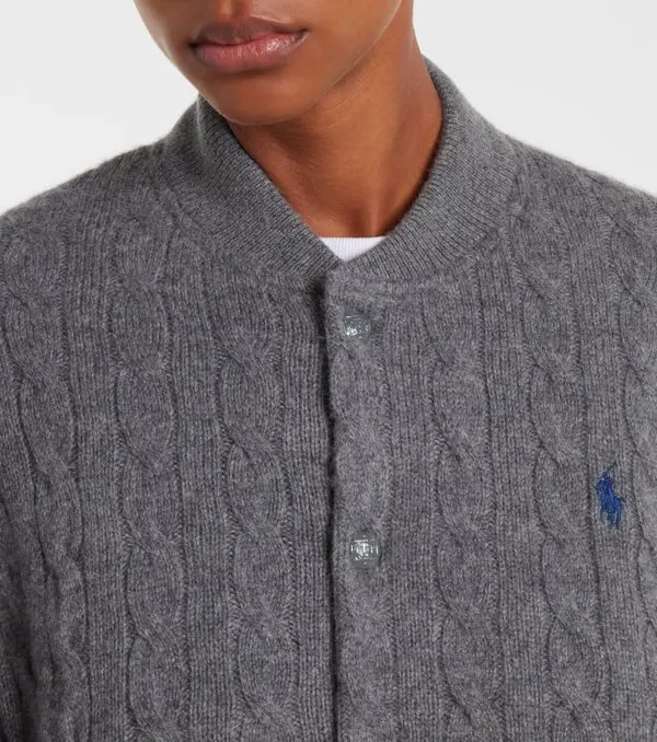Polo Ralph Lauren Cable-knit Wool And Cashmere Bomber Jacket - Grey