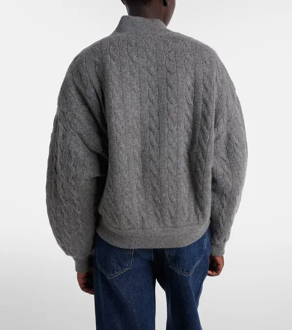 Polo Ralph Lauren Cable-knit Wool And Cashmere Bomber Jacket - Grey