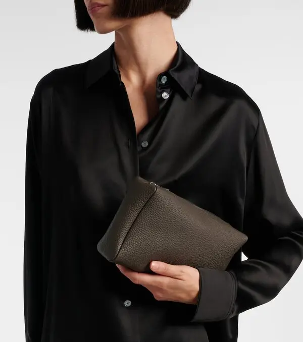 THE ROW Squared Compact Leather Clutch - Grey