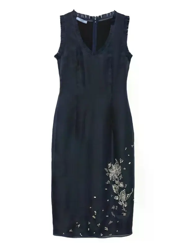 Prada Embroidered Silk Midi Dress