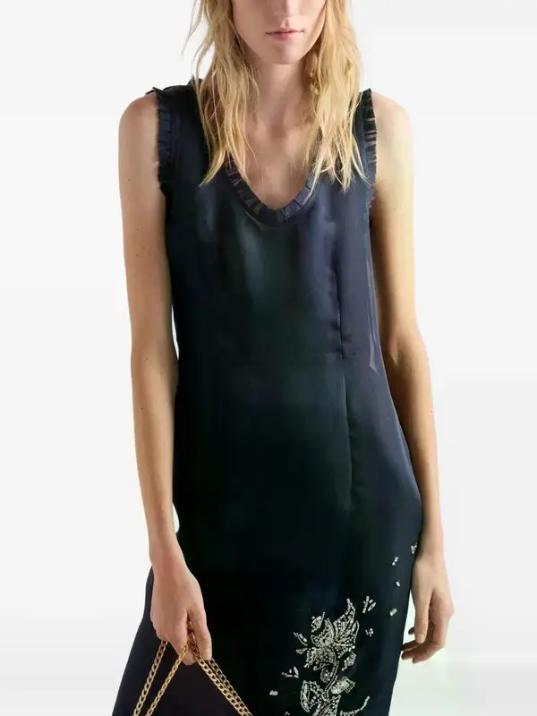 Prada Embroidered Silk Midi Dress