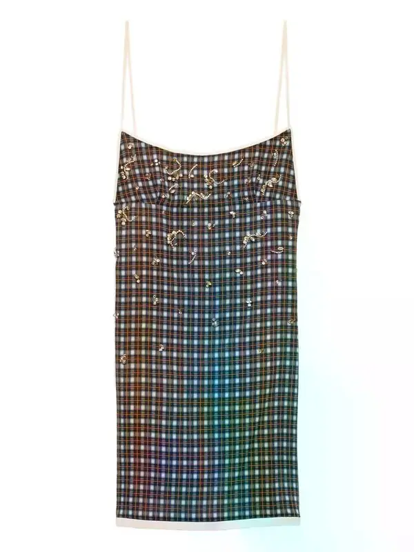 Prada Embellished Checked Mini Dress