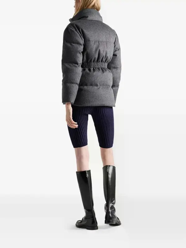Prada Loden Triangle-logo Belted Puffer Jacket - Grey