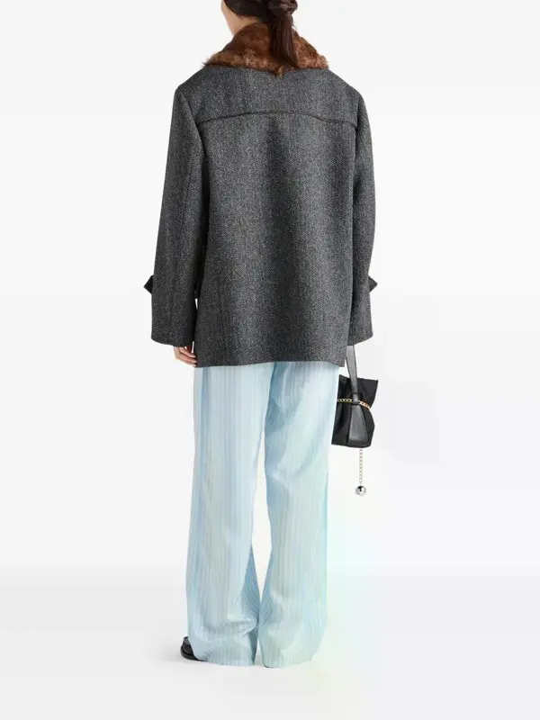 Prada Herringbone Coat With Shearling Collar
