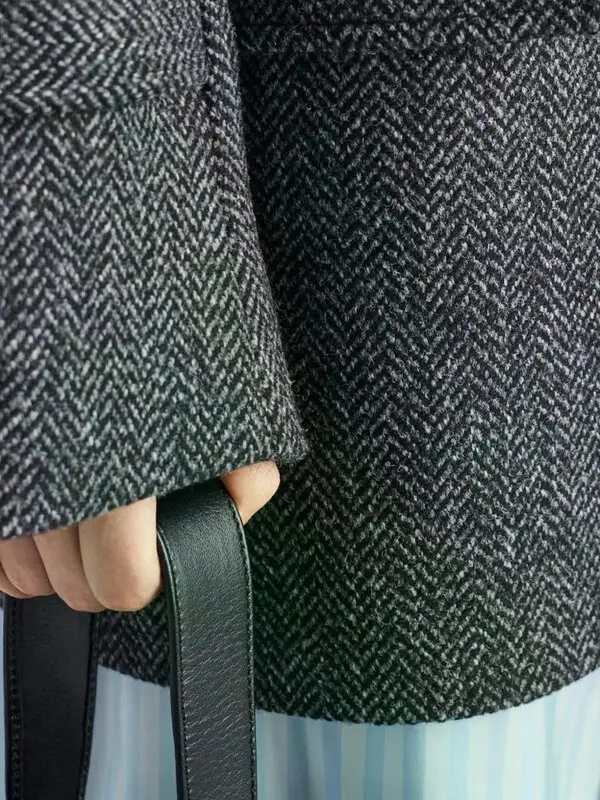 Prada Herringbone Coat With Shearling Collar
