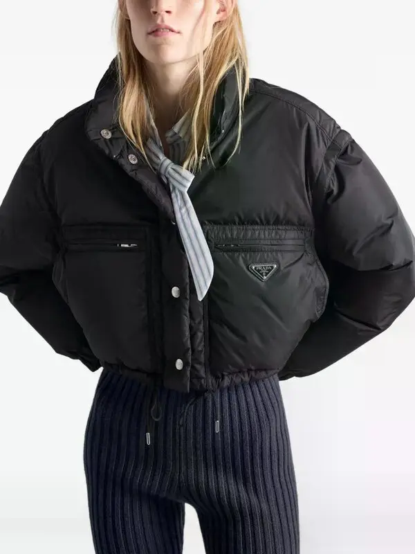 Prada Cropped Down Jacket With Ring Collar