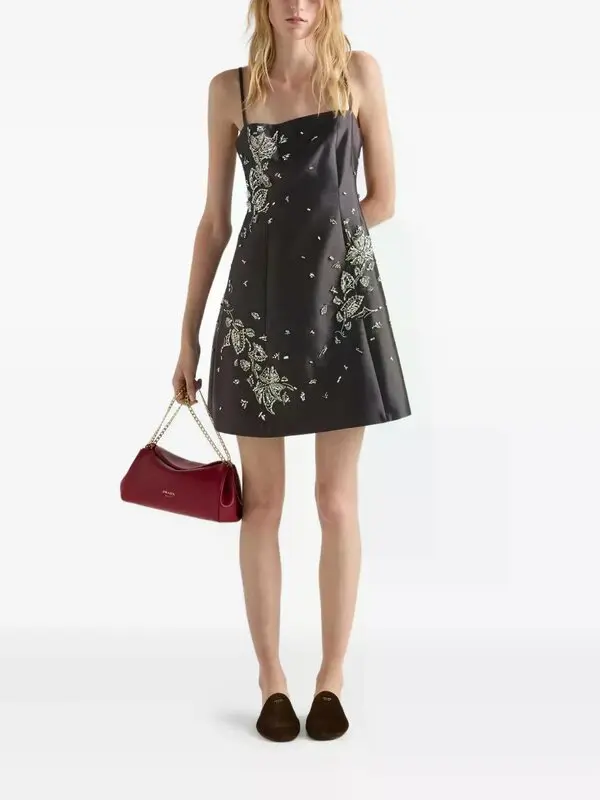 Prada Embroidered Silk And Wool Mini-dress