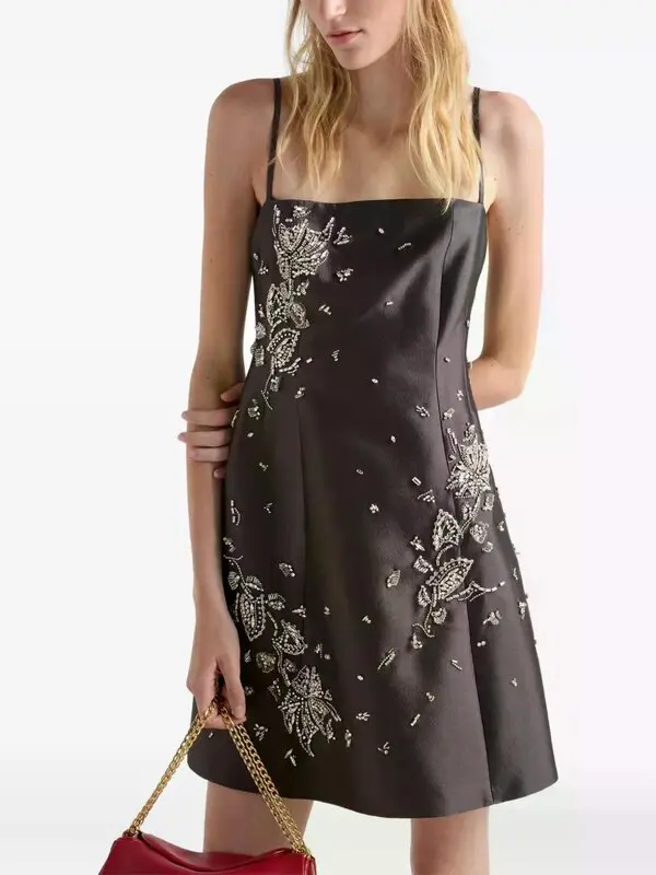 Prada Embroidered Silk And Wool Mini-dress