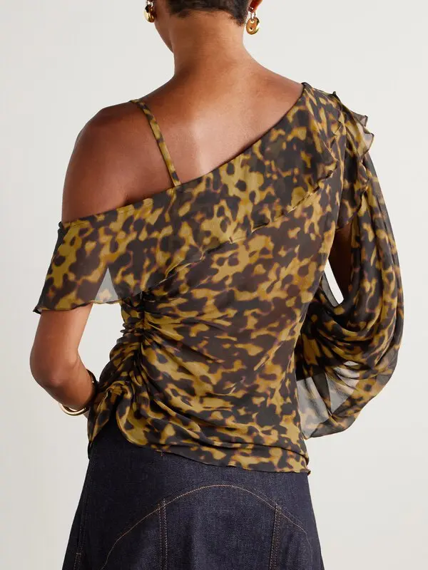 Christopher Esber Draped Asymmetric Leopard-print Blouse