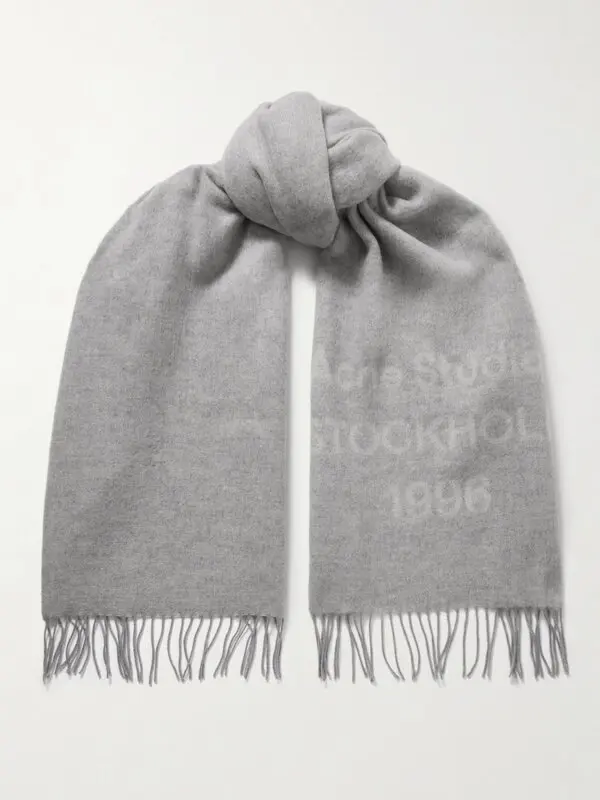 Acne Studios Fringed Wool-jacquard Scarf - Gray