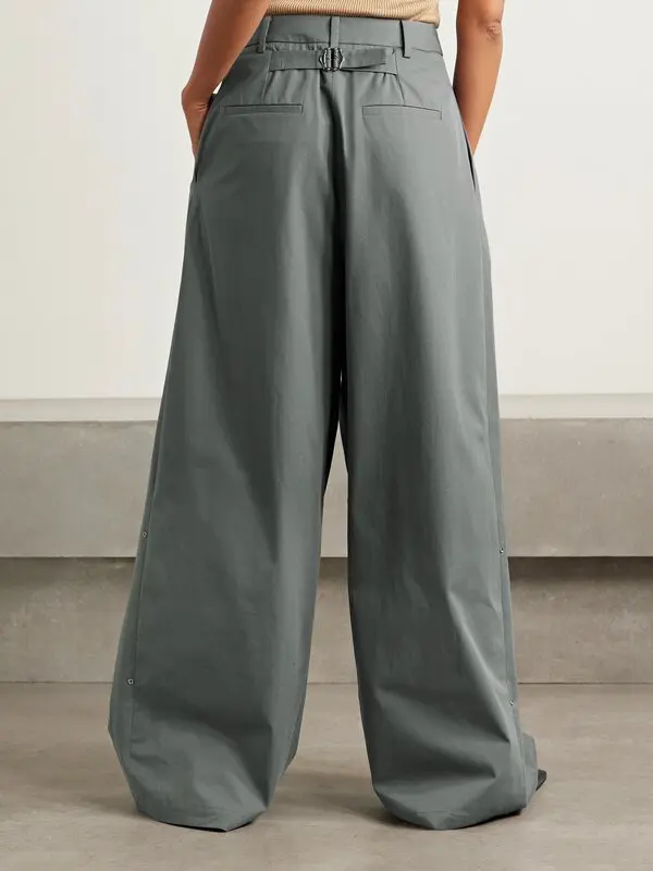 Tibi Pleated Cotton-twill Wide-leg Pants