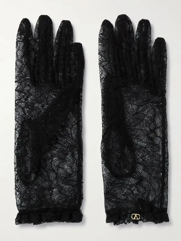 Valentino Garavani Vlogo Embellished Lace Gloves - Black