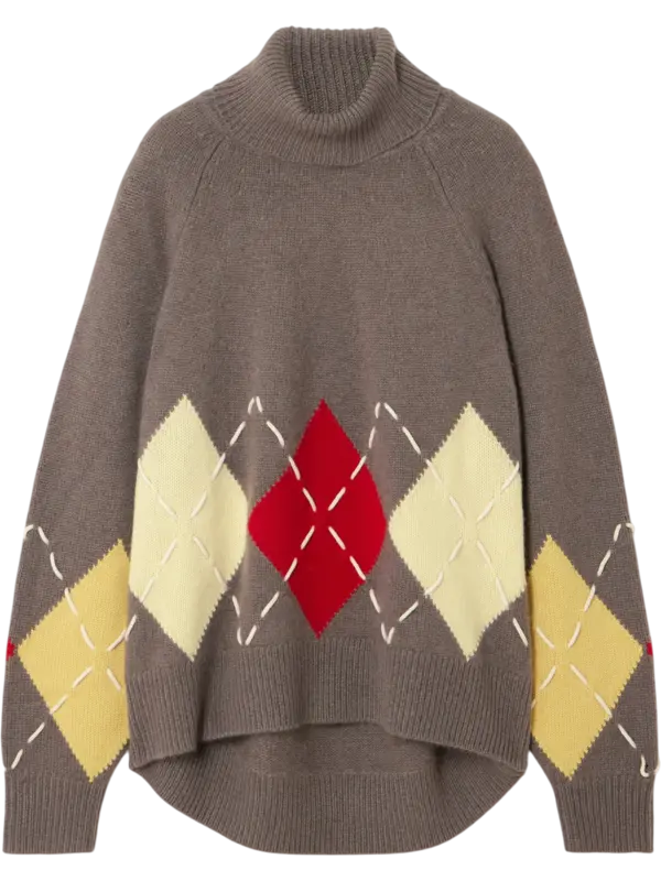 Arch4 Courchevel Embroidered Argyle Cashmere Turtleneck Sweater - Gray