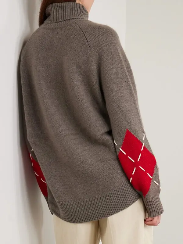 Arch4 Courchevel Embroidered Argyle Cashmere Turtleneck Sweater