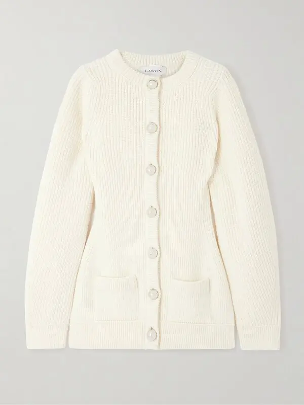 LANVIN Ribbed Wool Cardigan - Cream