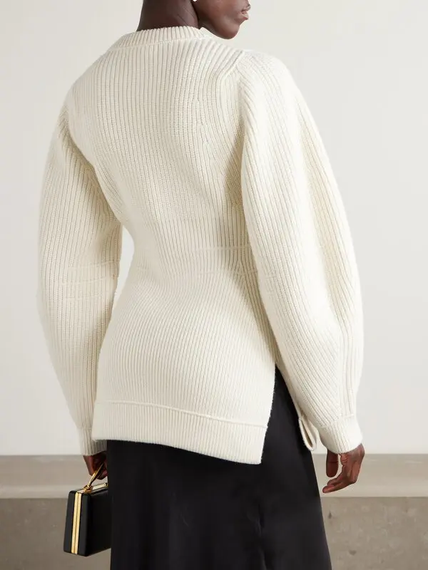 LANVIN Ribbed Wool Cardigan - Cream