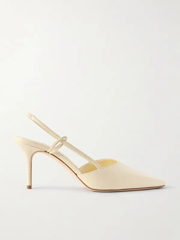 Manolo Blahnik Touki 70 Leather Slingback Pumps - Neutrals