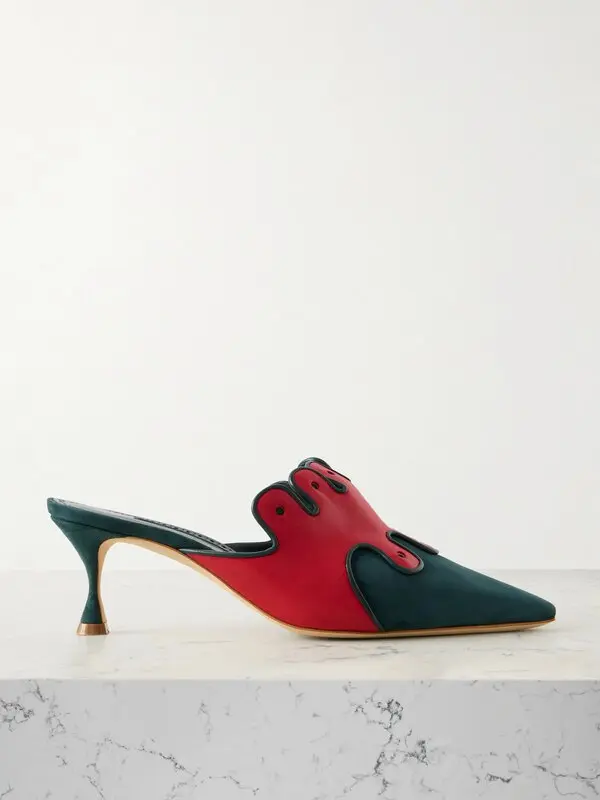 Manolo Blahnik Tapansa 50 Leather-trimmed Suede Mules