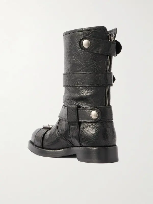 Dolce & Gabbana Bernini Buckled Crinkled-leather Boots - Black