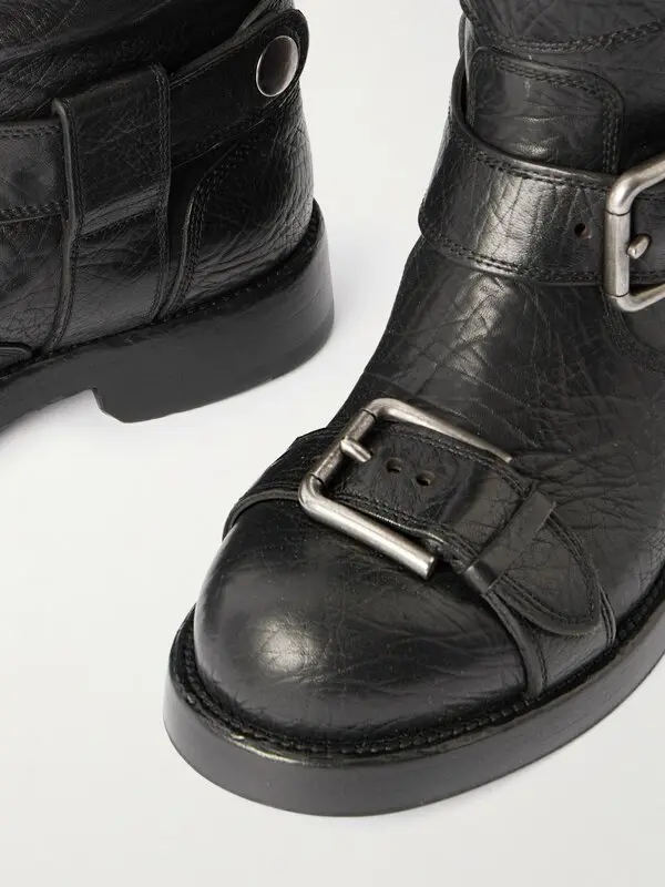 Dolce & Gabbana Bernini Buckled Crinkled-leather Boots - Black