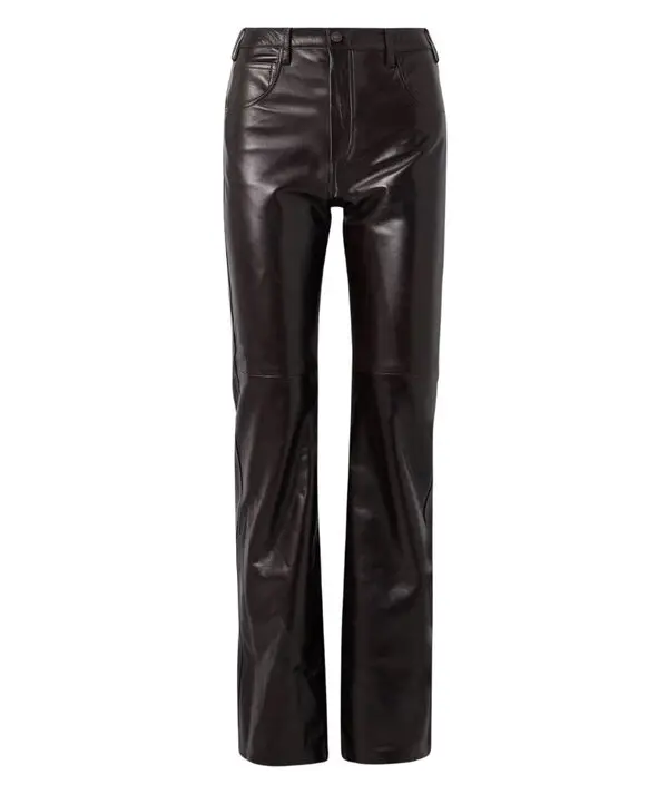 NILI LOTAN Leather Straight-leg Pants - Brown