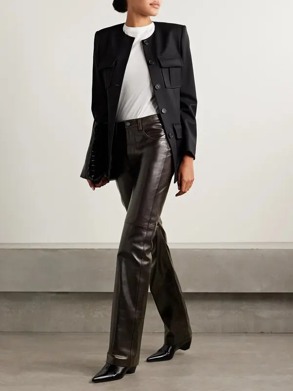 NILI LOTAN Leather Straight-leg Pants - Brown