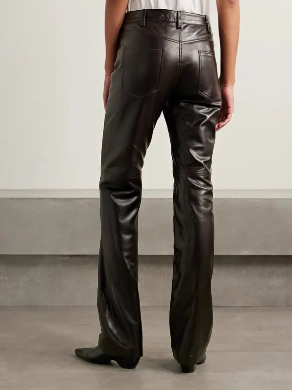 NILI LOTAN Leather Straight-leg Pants - Brown