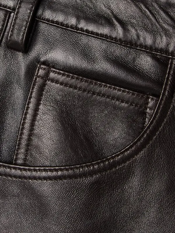 NILI LOTAN Leather Straight-leg Pants - Brown