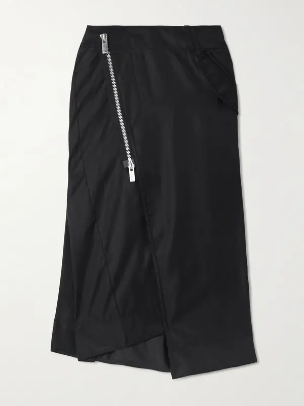 Sacai Wrap-effect Shell Midi Skirt