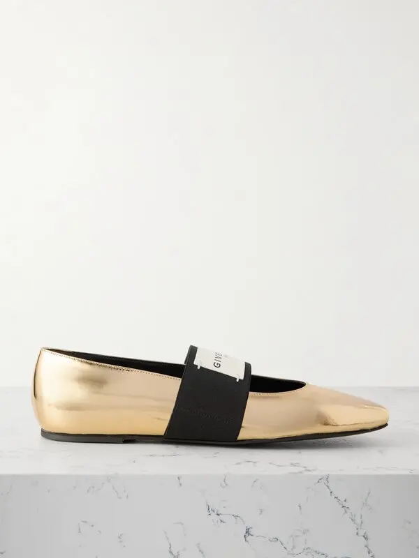 Givenchy Logo-appliquéd Mirrored-leather Ballet Flats