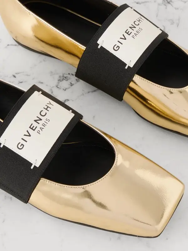 Givenchy Logo-appliquéd Mirrored-leather Ballet Flats