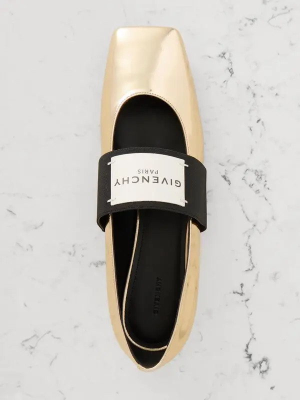 Givenchy Logo-appliquéd Mirrored-leather Ballet Flats