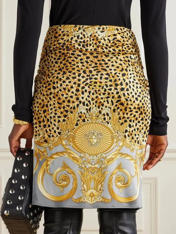Versace Gathered Printed Jersey Skirt - Multi