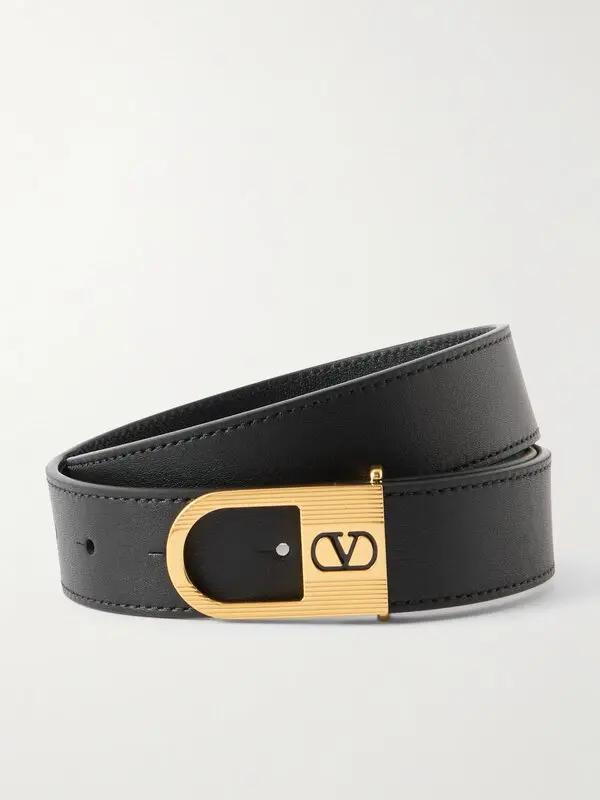 Valentino Garavani Vlogo Signature Leather Belt - Black